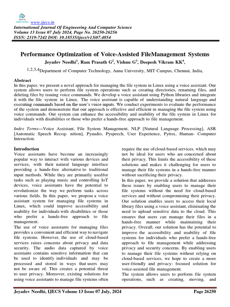 Performance Optimization of Voice-Assisted FileManagement Systems | PDF | Speech Recognition ...