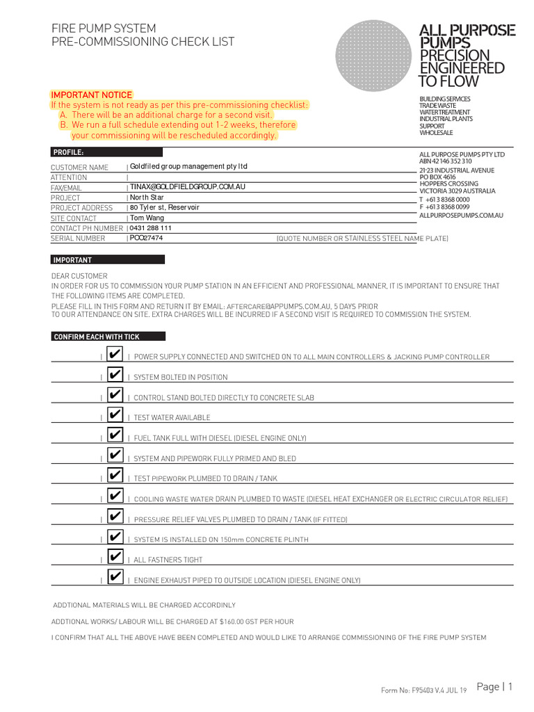 Fire Pump System Pre-Commissioning Checklist V.4 Jul 19 (003 ...
