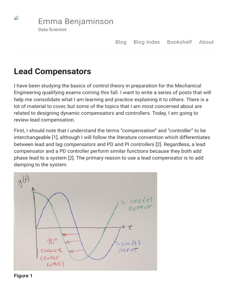 Lead Compensators - Emma Benjaminson - Data Scientist | PDF | Control Theory | Electronics