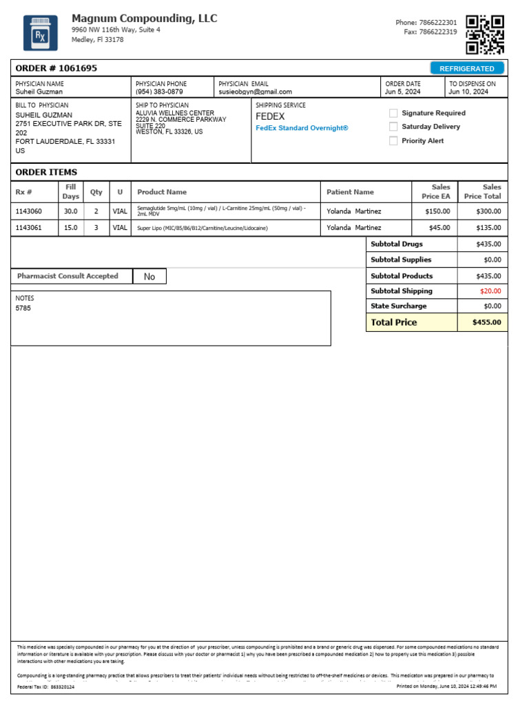 Magnum Semaglutide Invoice | PDF | Pharmacy | Medical Prescription