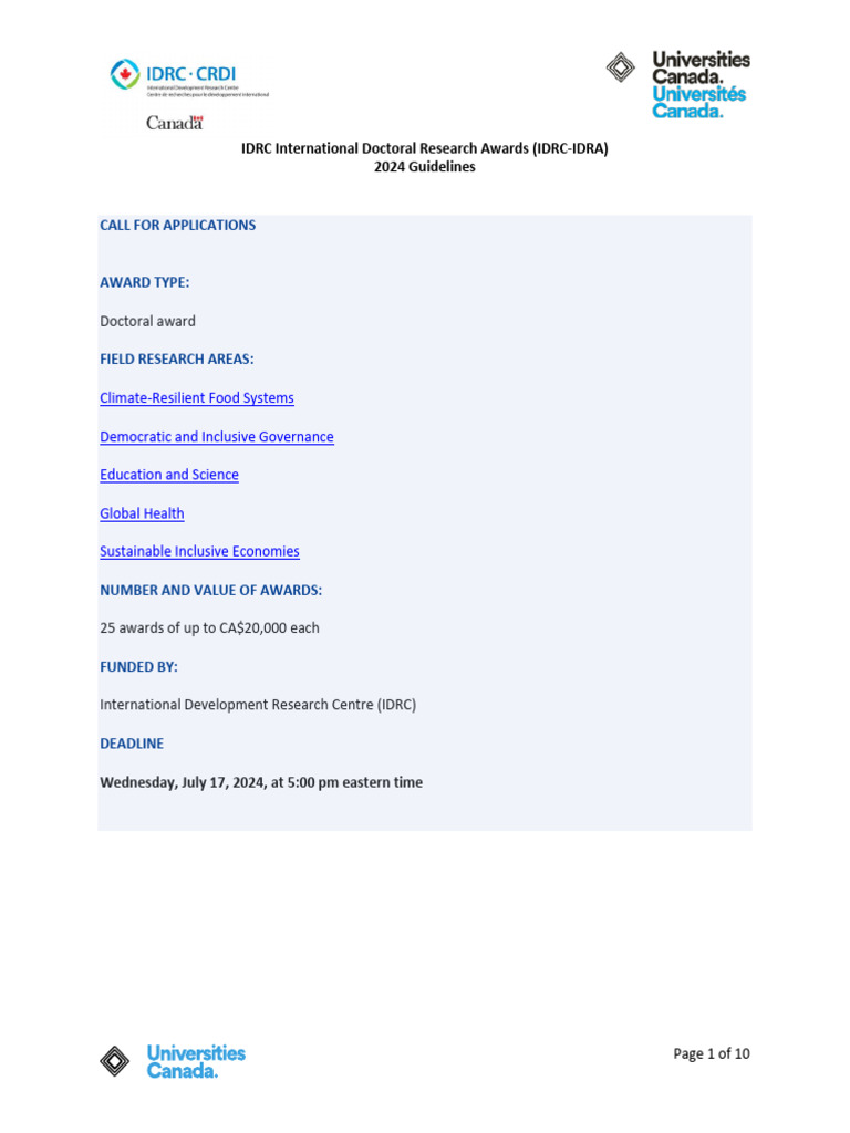 1 1400686 2024 IDRC-IDRA Guidelines | PDF | Doctor Of Philosophy | Institutional Review Board