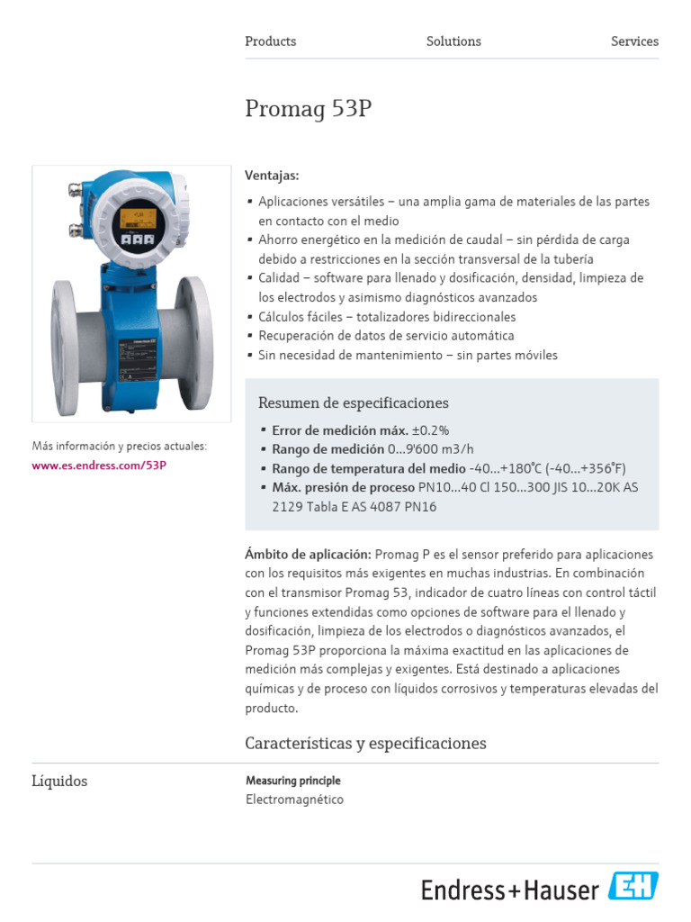 Endress-Hauser Promag 53P ES | PDF | Software de la aplicacion | Sensor