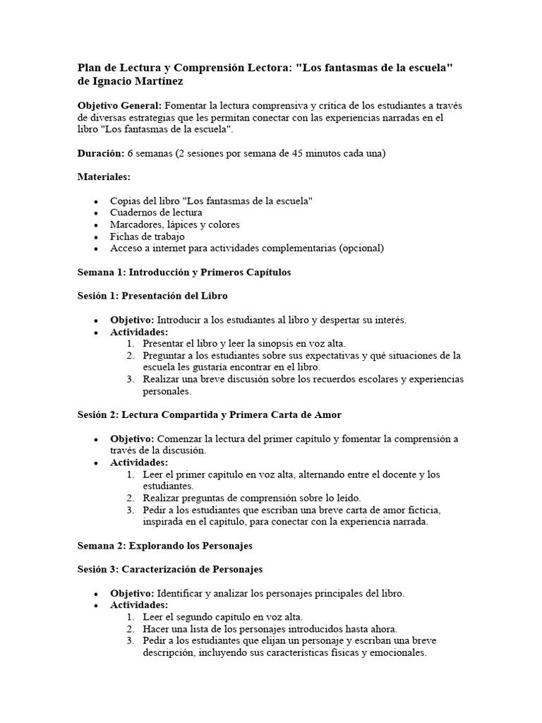 Plan De Lectura Y Comprensión Lectora Pdf Comprensión Lectora