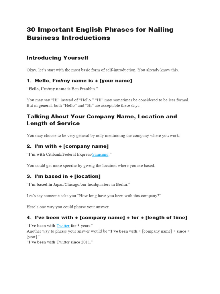 30 Important English Phrases For Business Introductions | PDF | Noun ...