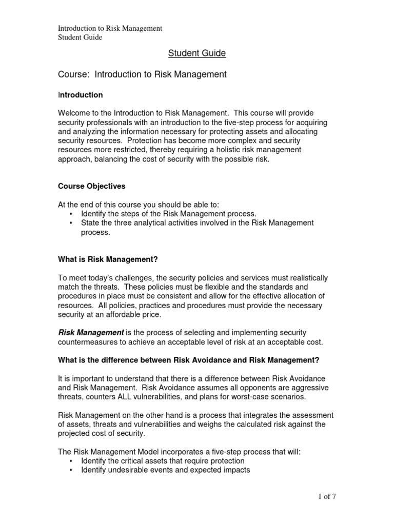 Student Guide Course: Introduction To Risk Management | PDF | Risk ...
