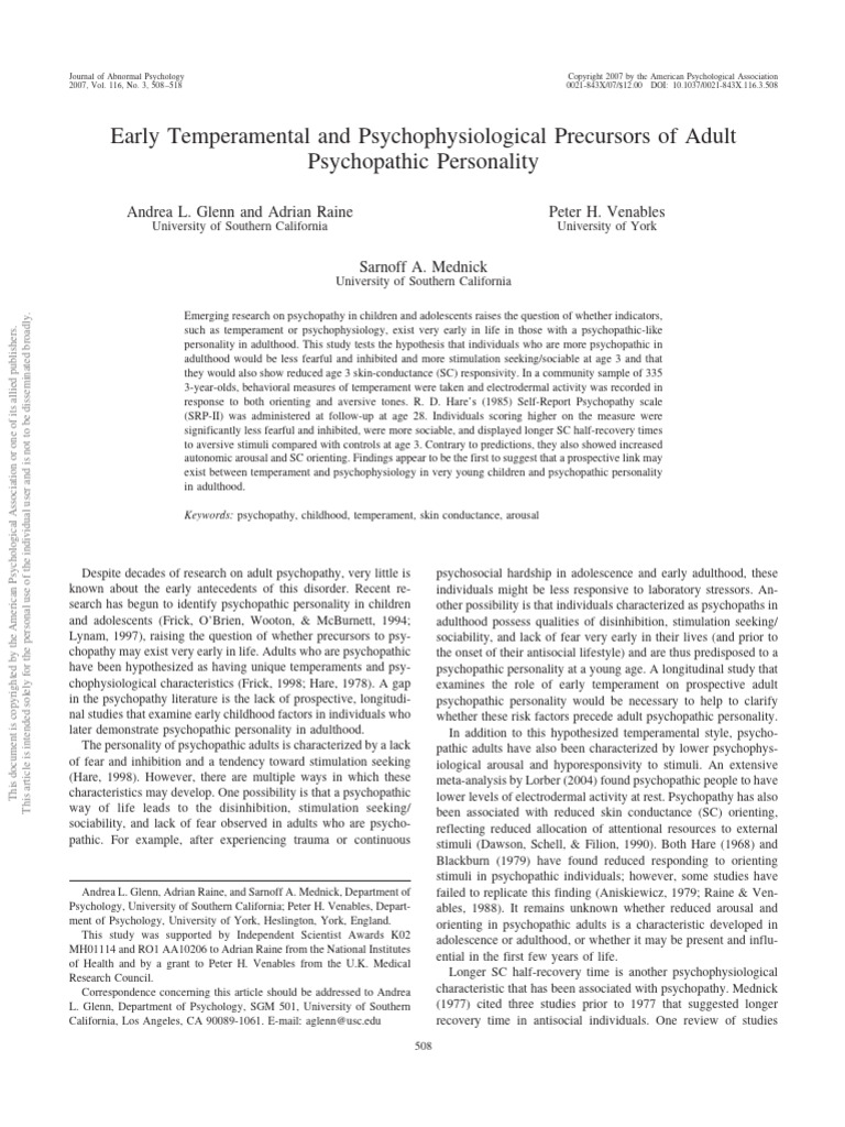 Glenn 2007 | PDF | Psychopathy | Behavioural Sciences