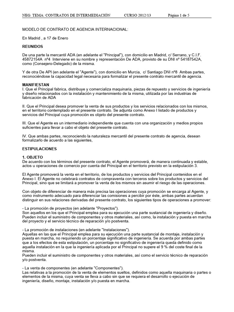 CONTRATO DE AGENCIA INTERNACIONAL | PDF