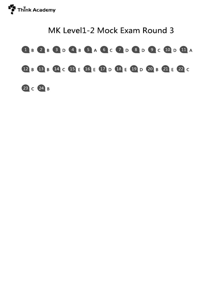 MK Level1-2 Mock Exam Round 3 (Answer) | PDF
