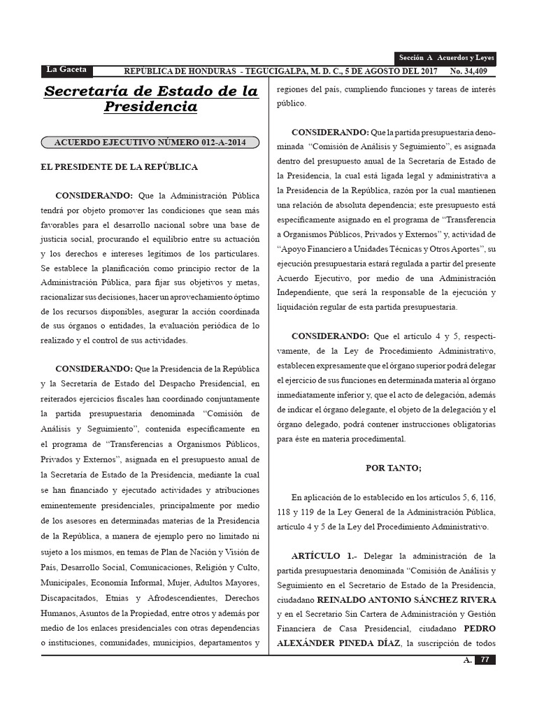 AE 012-A-2014 - HN - Delegar Admon. Comisión de Análisis y Seguimiento | PDF | Comisión Europea ...