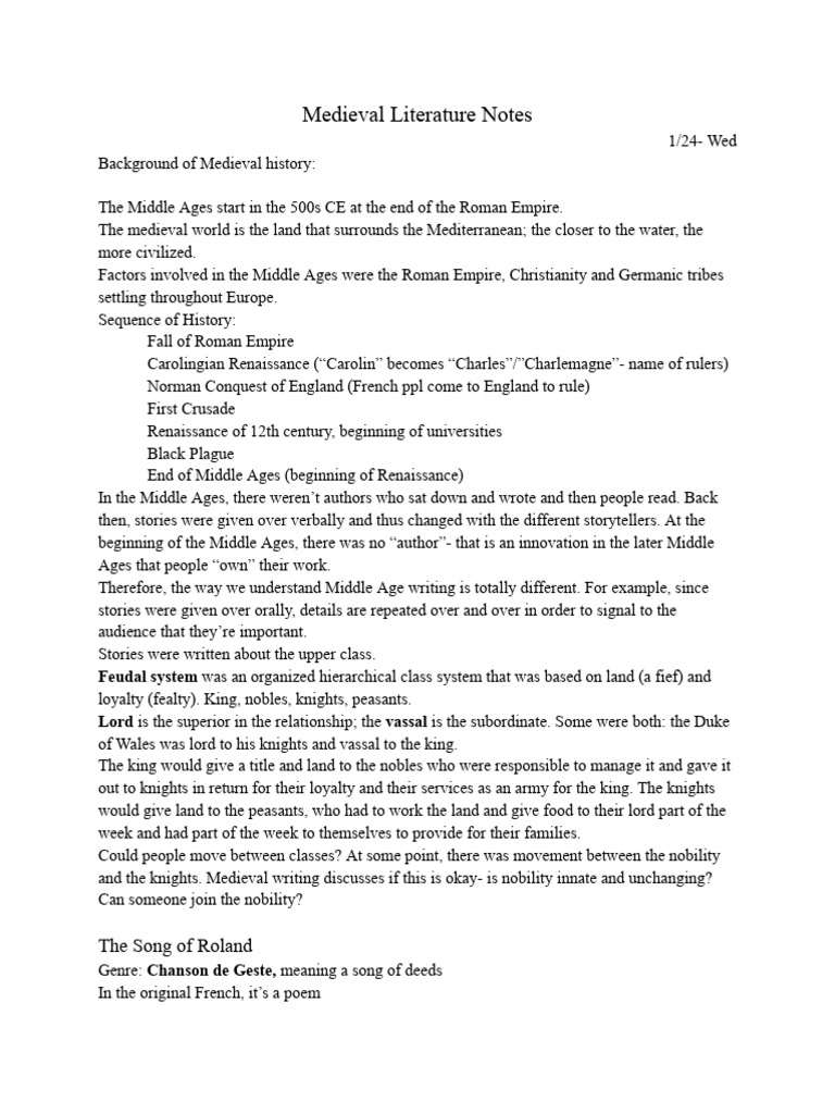 Medieval Literature Notes | PDF
