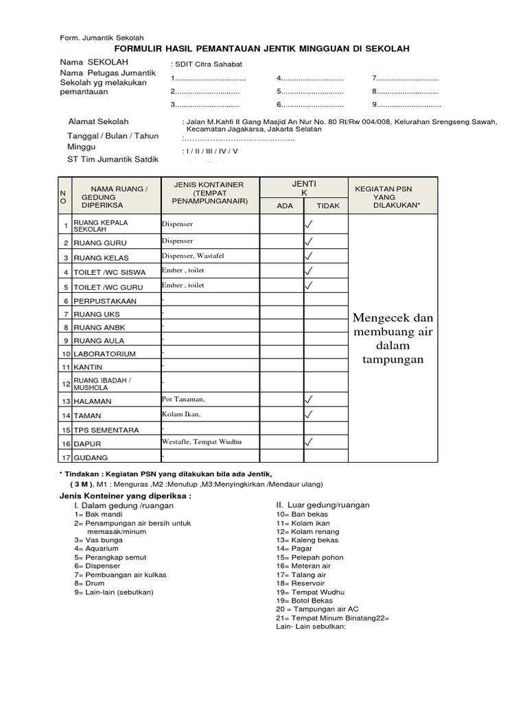 Form Instrumen Monitoring Jumantik | PDF
