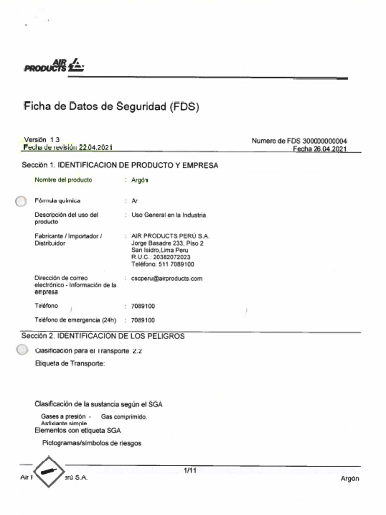 Hoja SDS - Argon | PDF