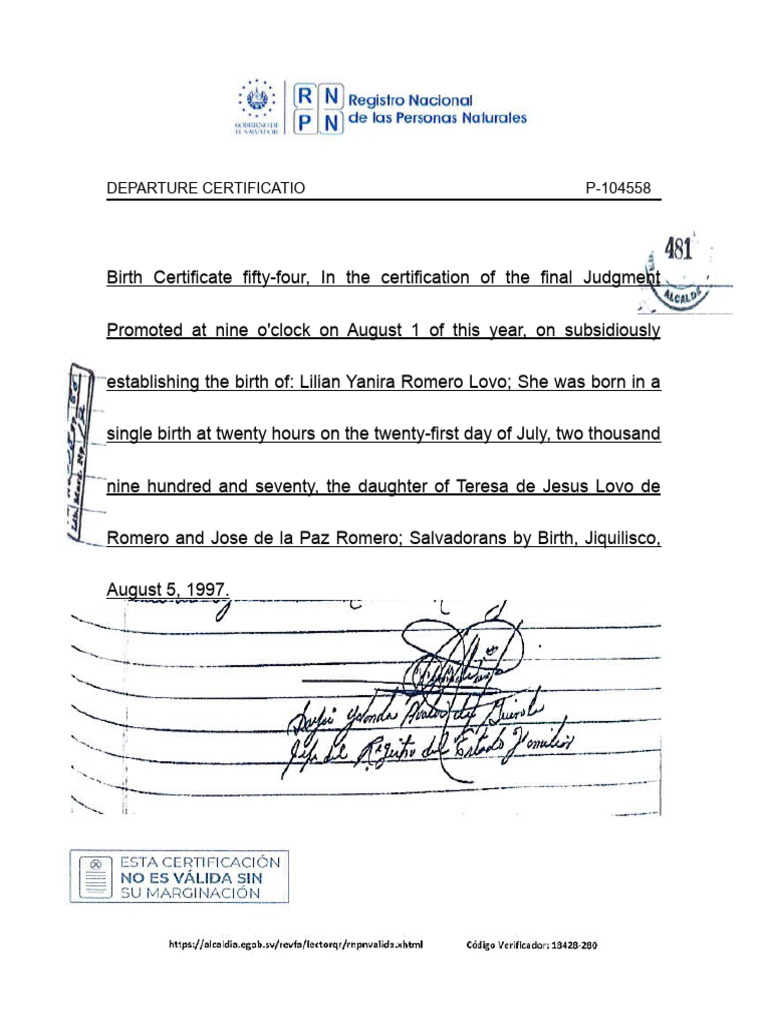 TRADUCCION JULIO | PDF | Birth Certificate | Legal Documents