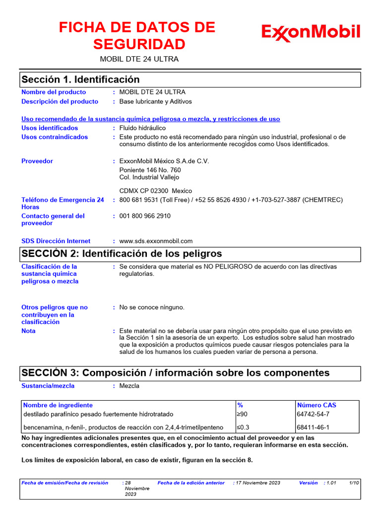 MSDS MOBIL DTE 24 | PDF | Agua | Contaminación
