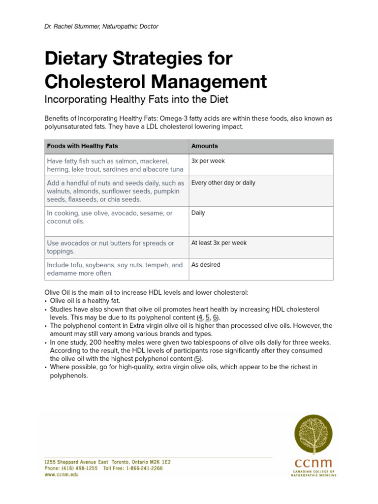Dietary Strategies For Cholesterol Mgmt Handout Pdf Fat Cooking Oil