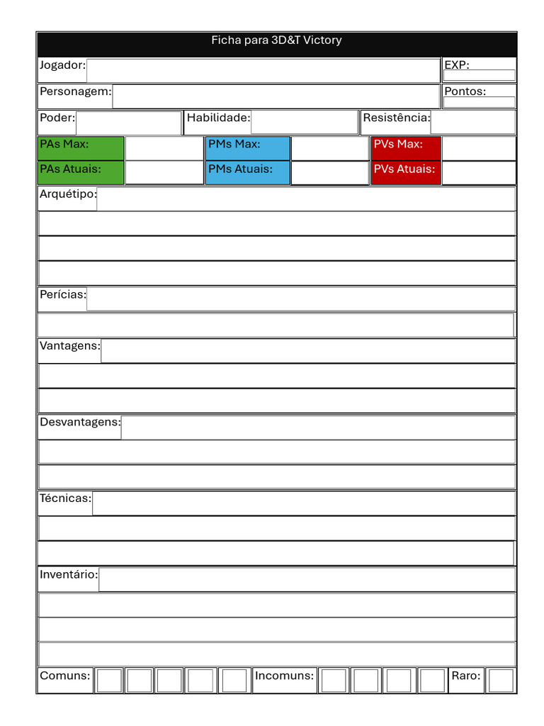 FIcha Editavel 3dt Victory | PDF
