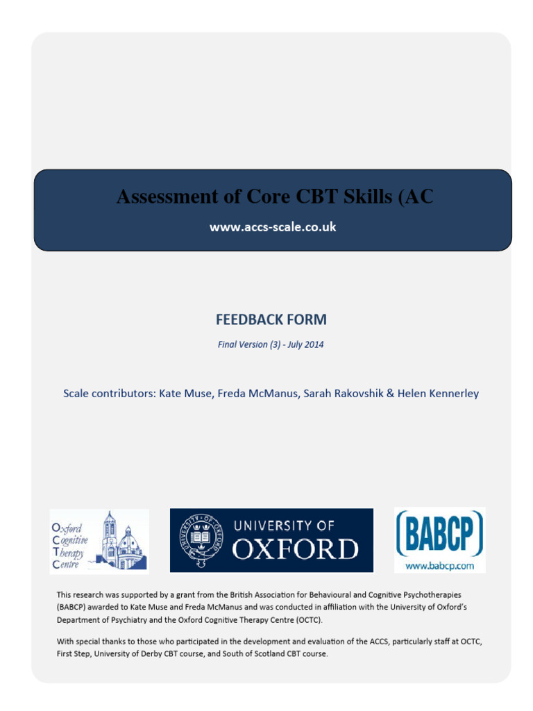 ACCS_Feedback_Form_Assessment_of_Core_CBT_Skills_ | PDF | Cognitive ...