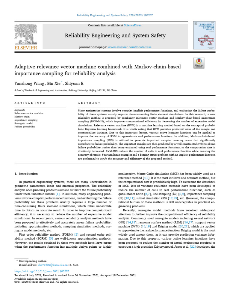 Adaptive Relevance Vector Machine Combined With Markov-Chain-Based Importance Sampling For ...