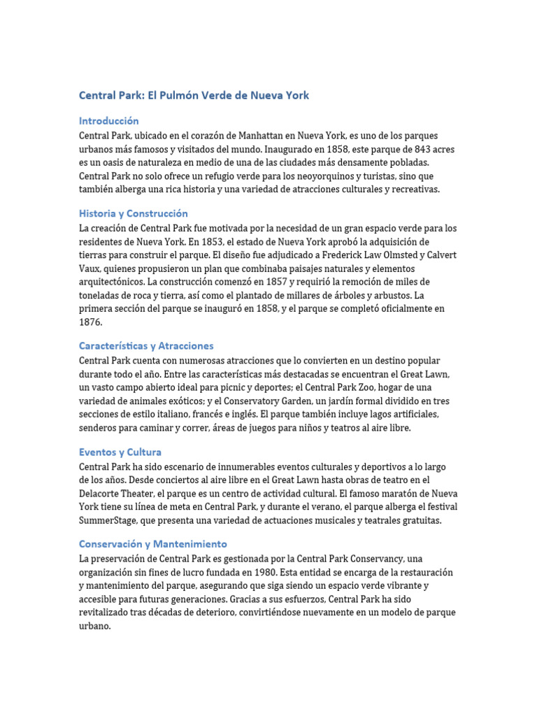 Central Park | PDF | Nueva York