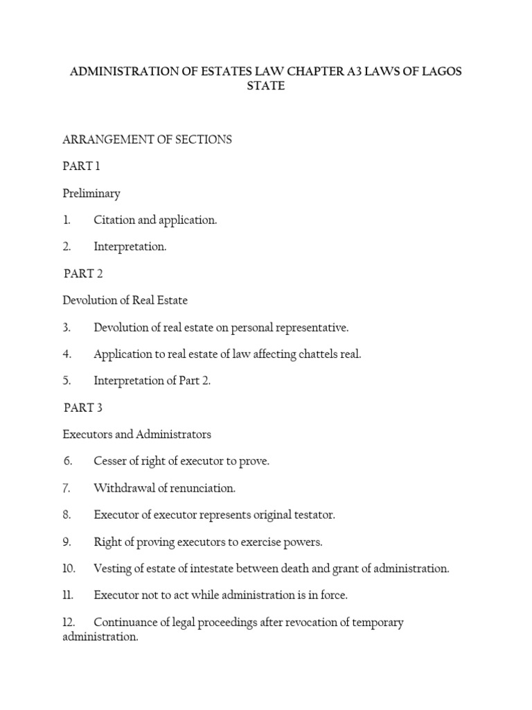 Administration of Estates Law Overview | PDF | Probate | Will And Testament