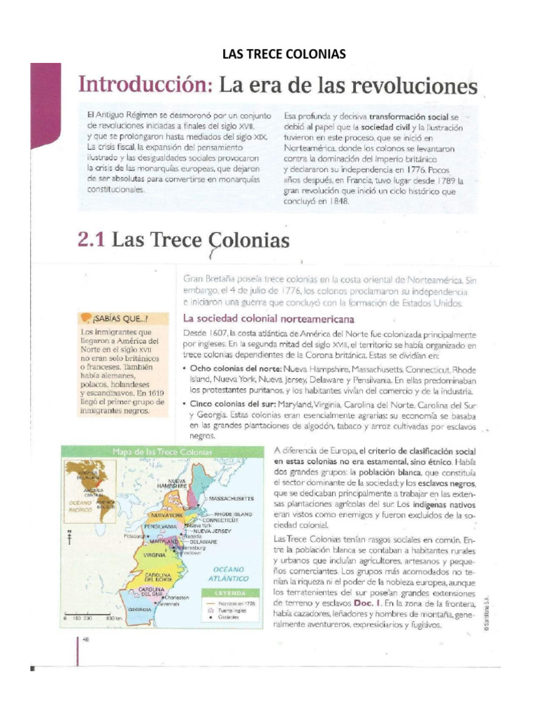 Las Trece Colonias | PDF | América del Norte | Colonización europea de ...
