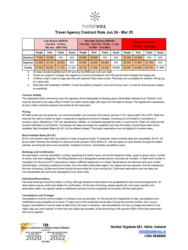Travel Agency Contract Rates 2024-2025 | PDF | Market (Economics) | Money