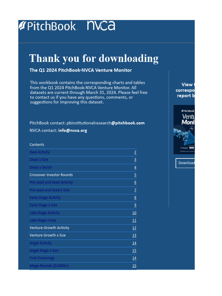 Q1 2024 PitchBook-NVCA Venture Monitor Summary | PDF | Venture Capital ...