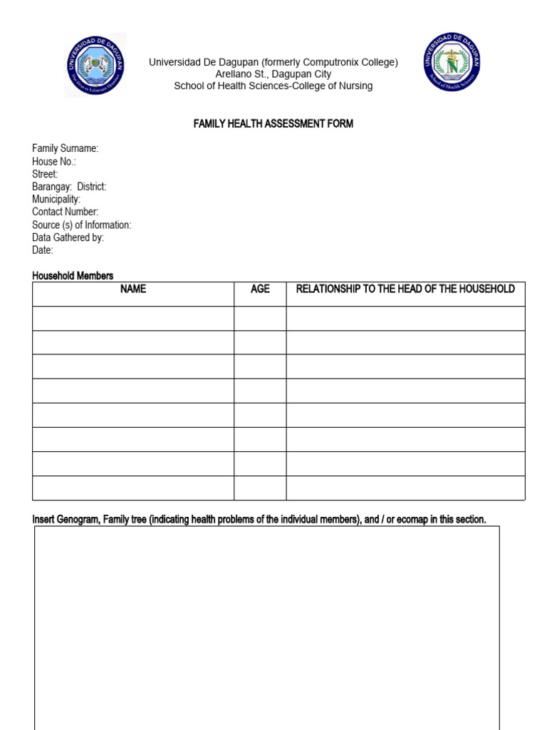Family Health Assessment Form | PDF | Sanitation