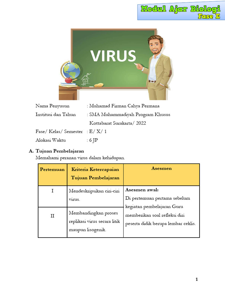 Modul Ajar Biologi - Virus - Fase E | PDF