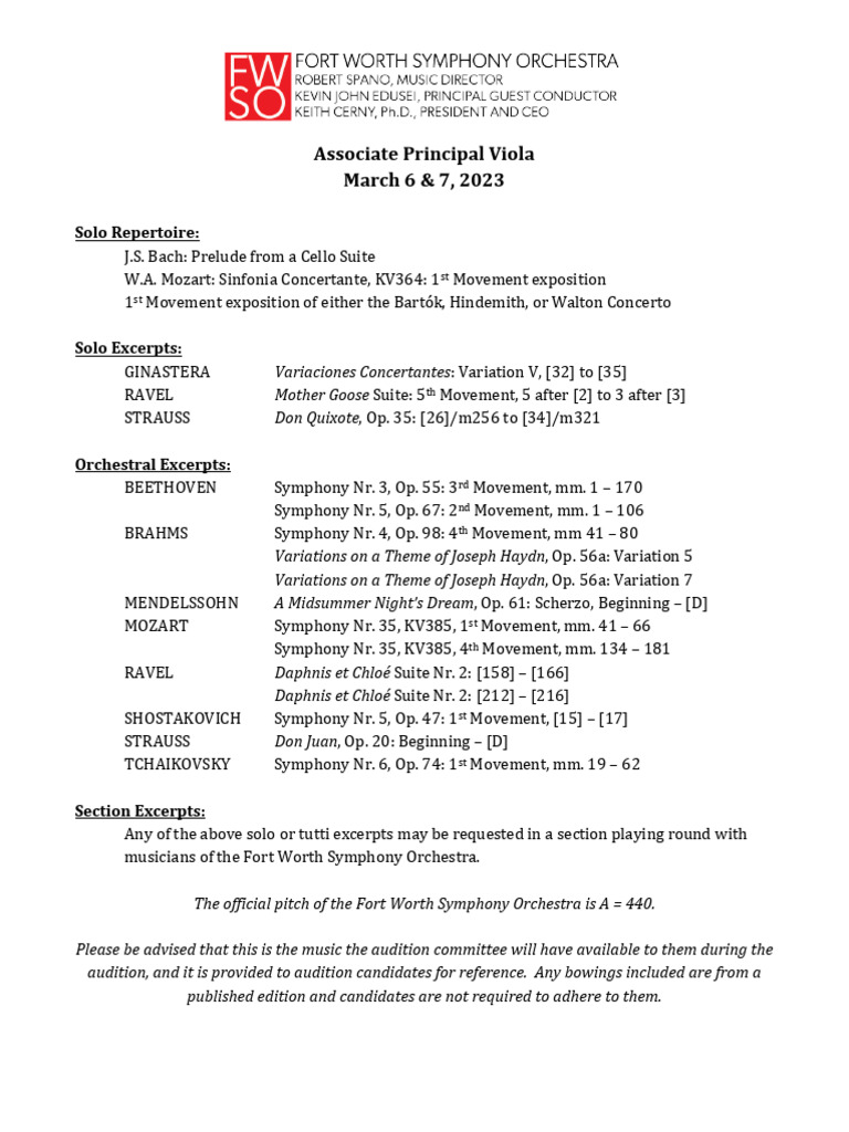 Associate Principal Viola March 2023 Repertoire List Music Packet | PDF ...