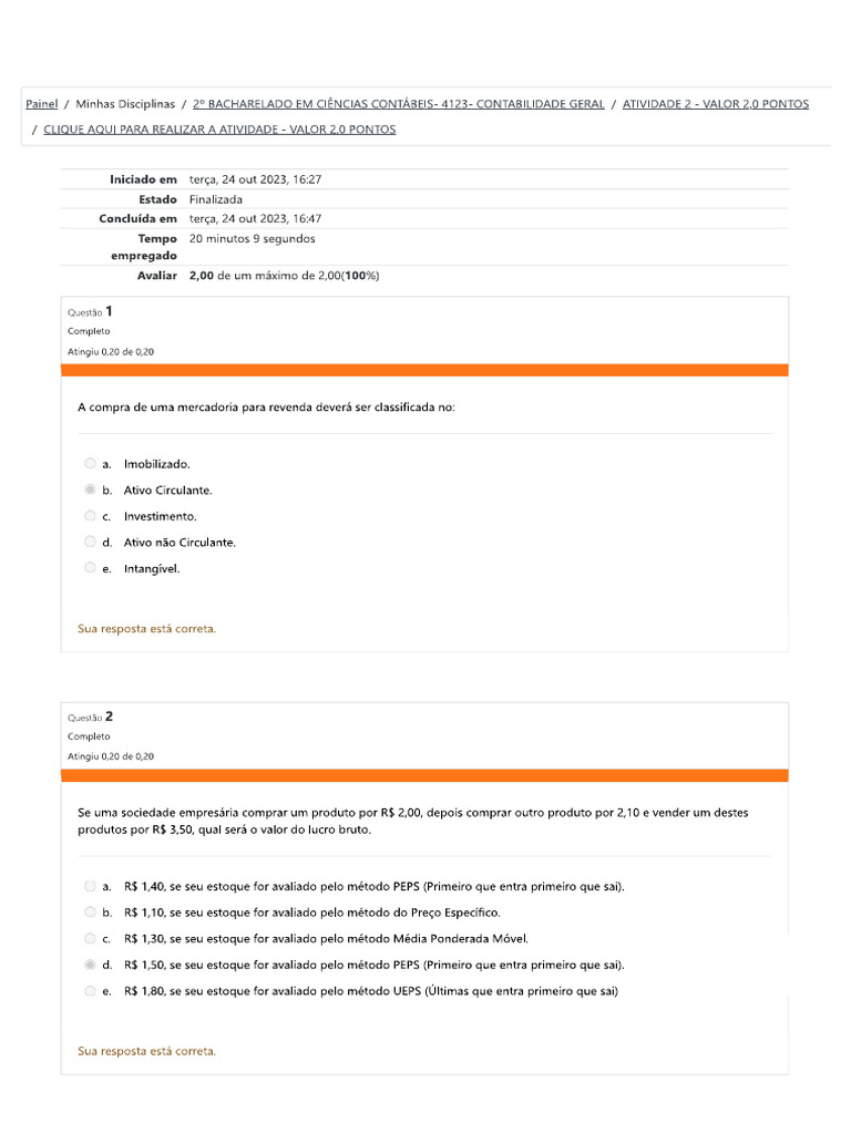 ATIVIDADE II - VALOR 2,0 PONTOS_ Revisão da tentativa | PDF