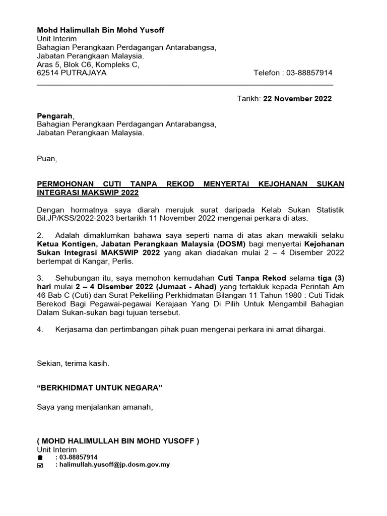 Contoh Surat Permohonan CTR MAKSWIP 2022 (00000002) | PDF
