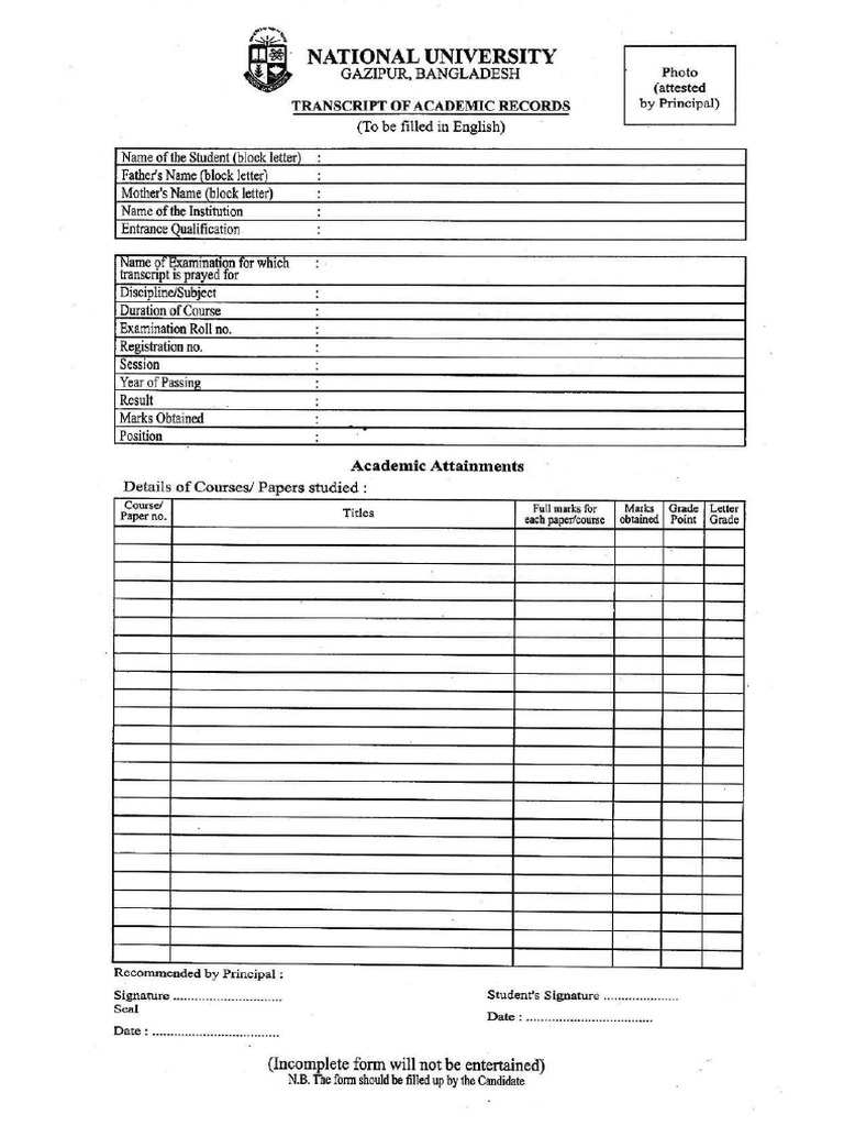 Transcript Form | PDF