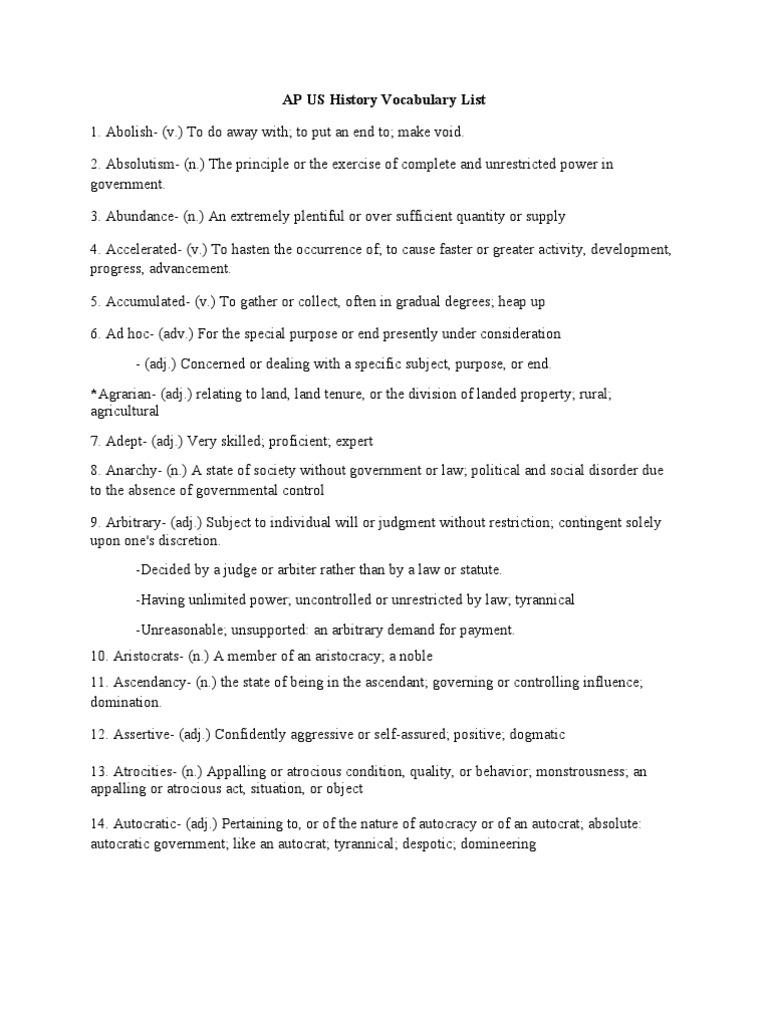 AP US History Vocabulary List | PDF | Pope | Judge