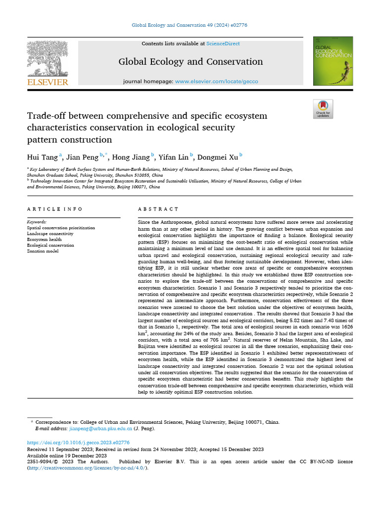 Trade-Off Between Comprehensive and Specific Ecosystem Characteristics ...