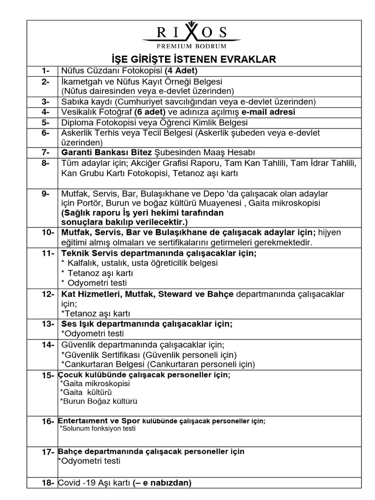 İşe Gi̇ri̇şte İstenen Evraklar | PDF