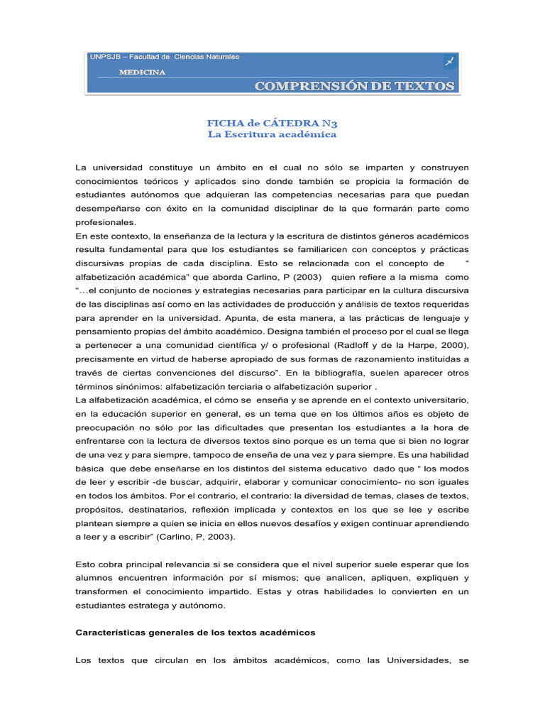 Ficha de Catedra 3 | PDF | Literatura | Comprensión lectora