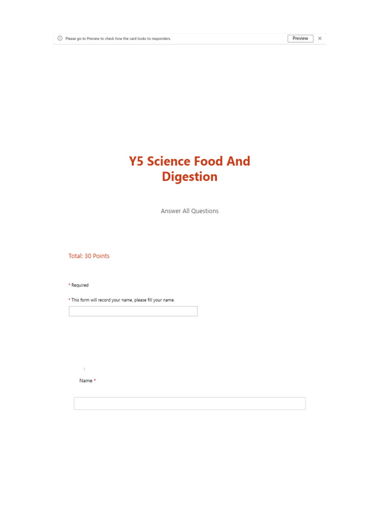 Y5 Science: Food & Digestion Quiz | PDF | Human Digestive System ...
