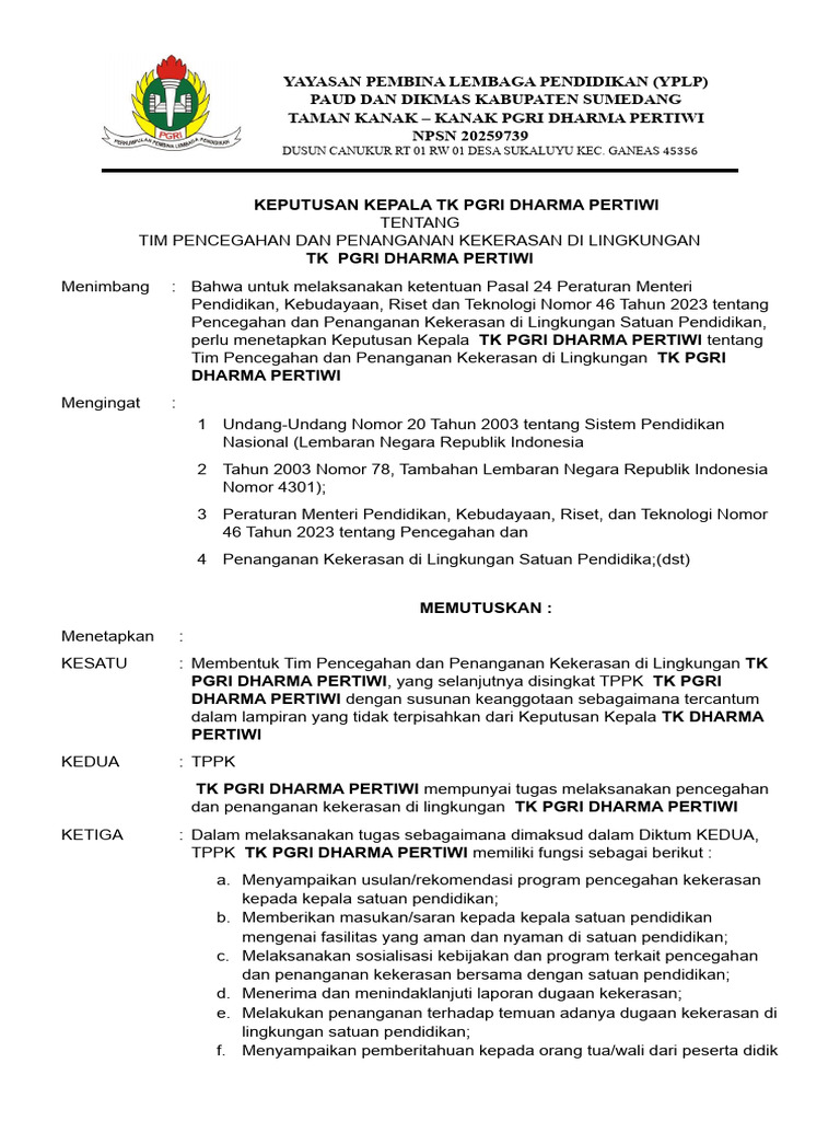 SK Panitia TPPK Sekolah | PDF | Karier & Perkembangan | Ilmu Sosial