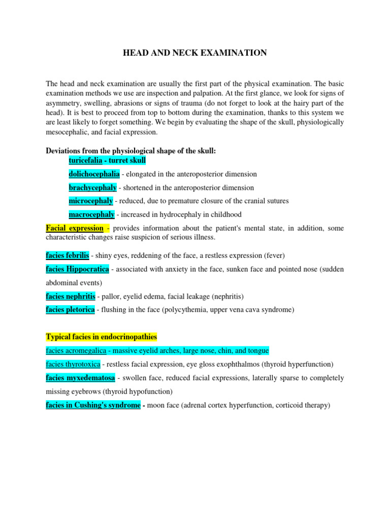 Head and Neck Examination MSz2023-3 | PDF | Vein | Thyroid