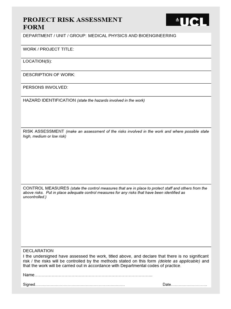 Risk Assessment Form | PDF