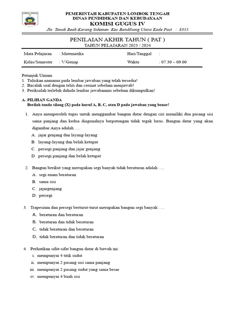 Soal Mama Kelas V | PDF | Metode & Bahan Ajar