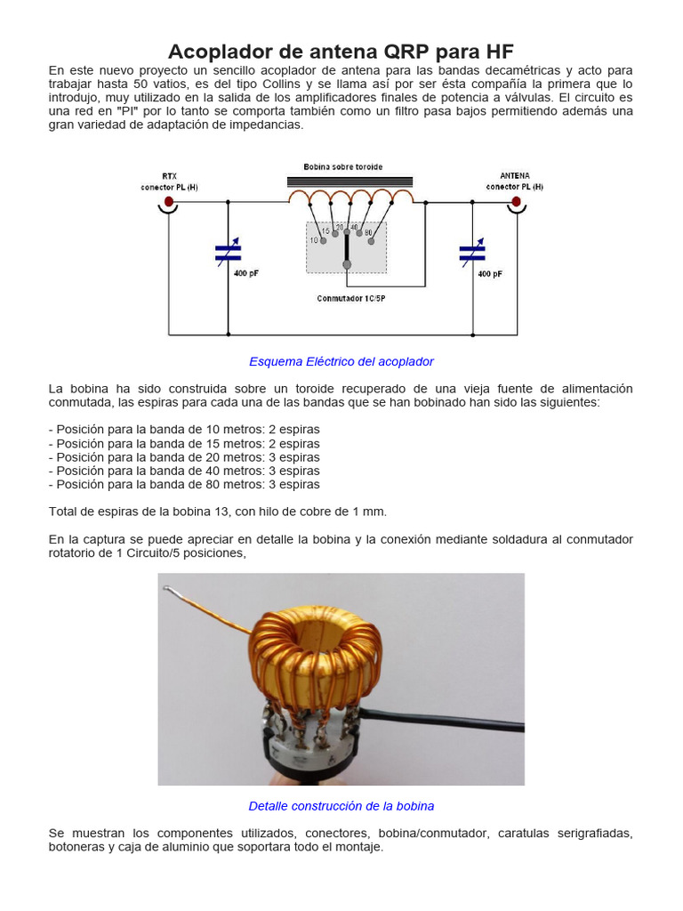 Acoplador Antena QRP HF 50W Collins | PDF | Ciencia y matemáticas