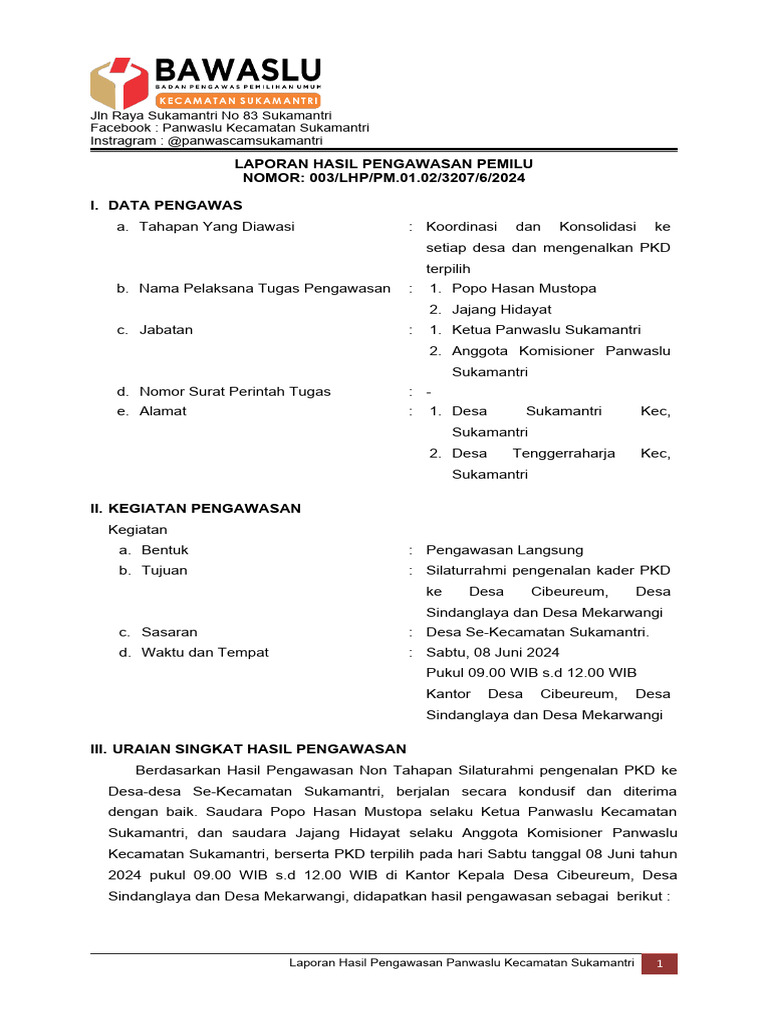 LHP-KOORDINASI KE SETIAP DESA HARI KE-2 (Ds. Cibeureum, Sindanglaya Dan Mekarwangi - 08 Juni ...