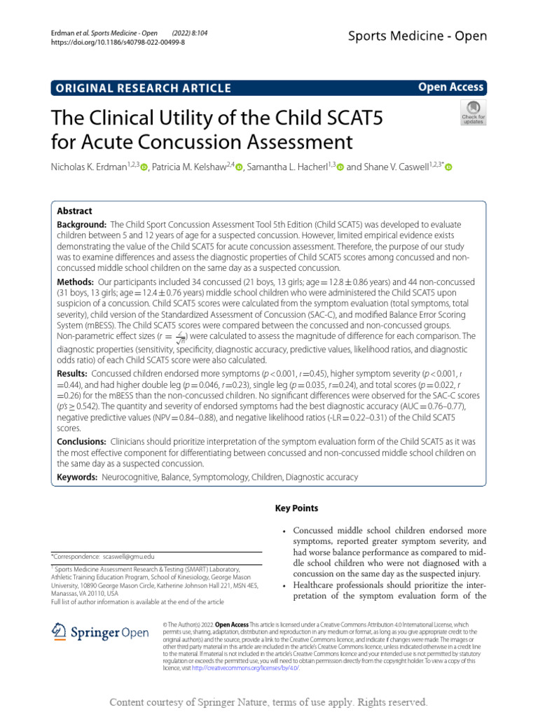 The Clinical Utility of The Child SCAT5 For Acute | PDF | Concussion ...