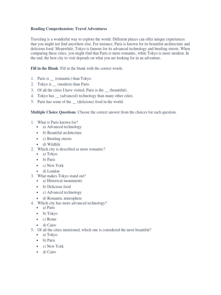 reading comprehension about comparative and superlative for students ...