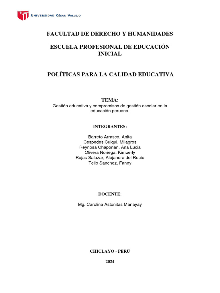 Gestión Escolar y Calidad Educativa en Perú | PDF | Evaluación | Enseñando