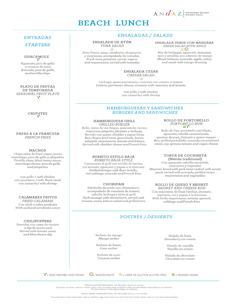 Beach Lunch Menu Sin Precio | PDF