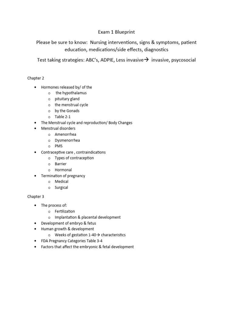 Exam 1 Blueprint | PDF | Pregnancy | Prenatal Development