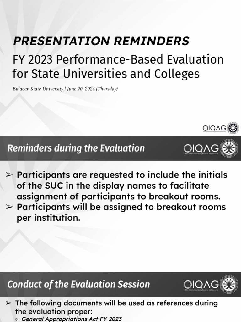(Presentation Reminders) FY 2023 Performance-Based Evaluation For State ...